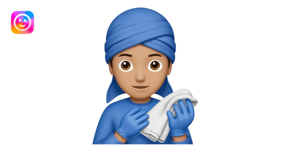 Cleaner + blue gloves + rag emoji | AI Emoji Generator