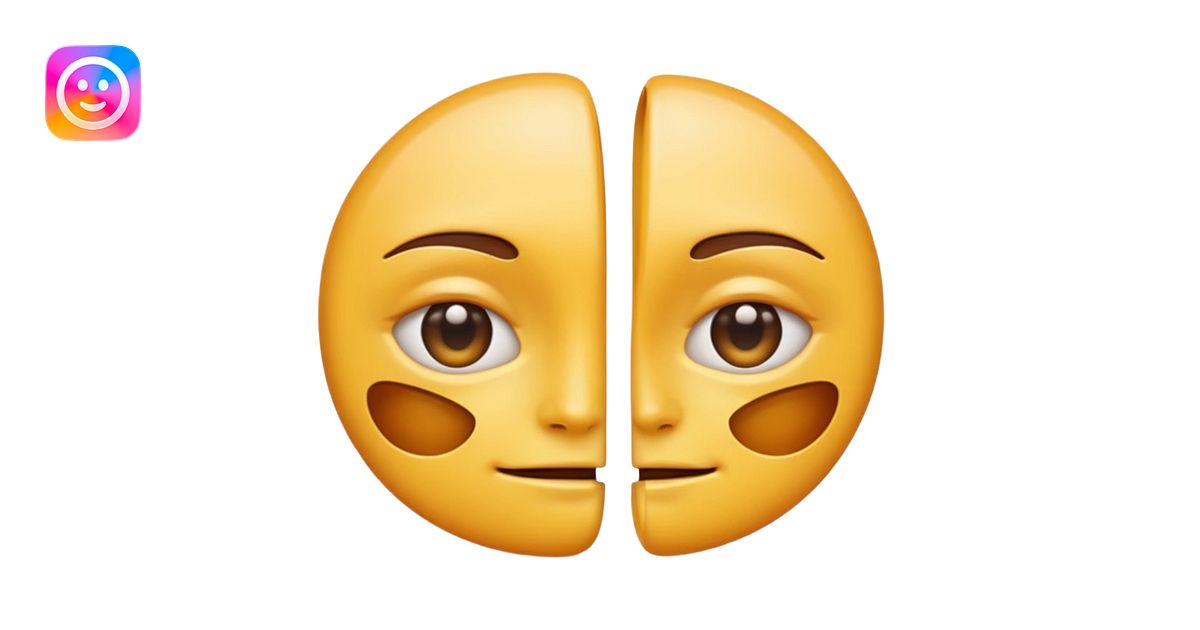 Minimal emoji of a face split into two halves, one side puffy and shiny ...