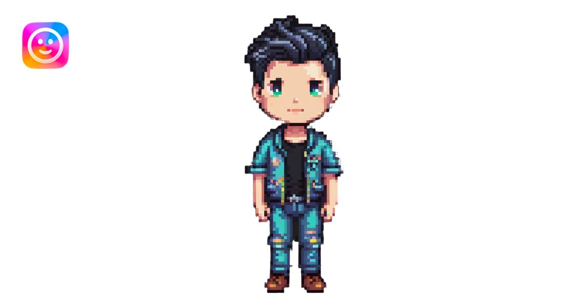 modern pixel art male character with contemporary clothing and ...