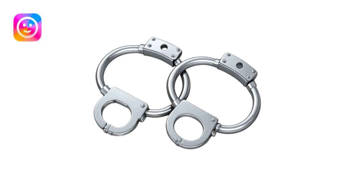A pair of elegant handcuffs emoji made of silver chrome, smooth rounded ...