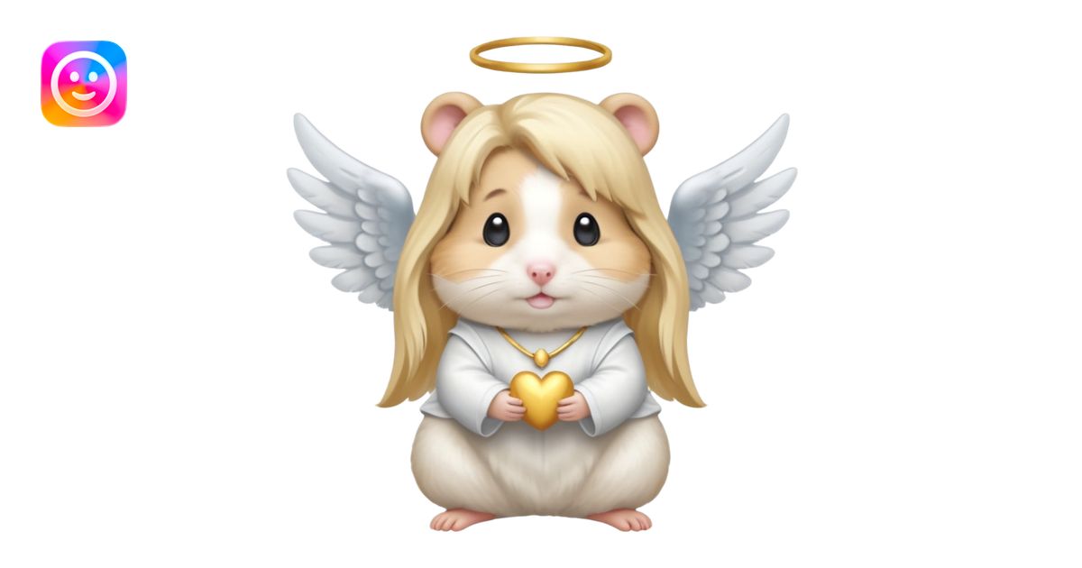 Angel hamster wearing angel outfit with blonde long hair emoji | AI ...