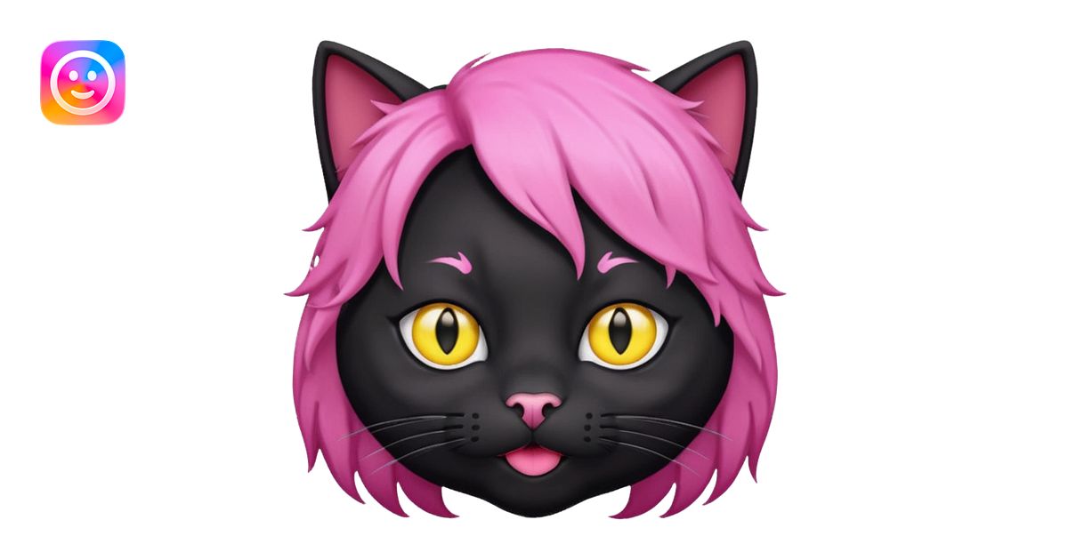 Black cat wearing a male pink hair wig emoji | AI Emoji Generator