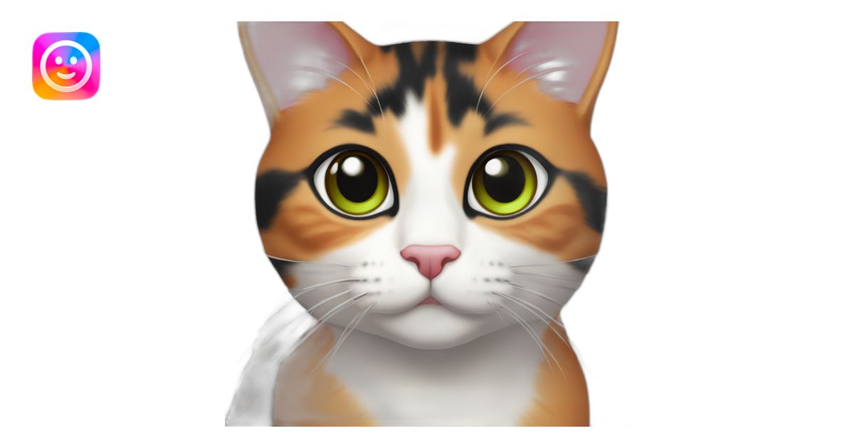 young striped calico cat face with a pink nose, white chin, green eyes ...