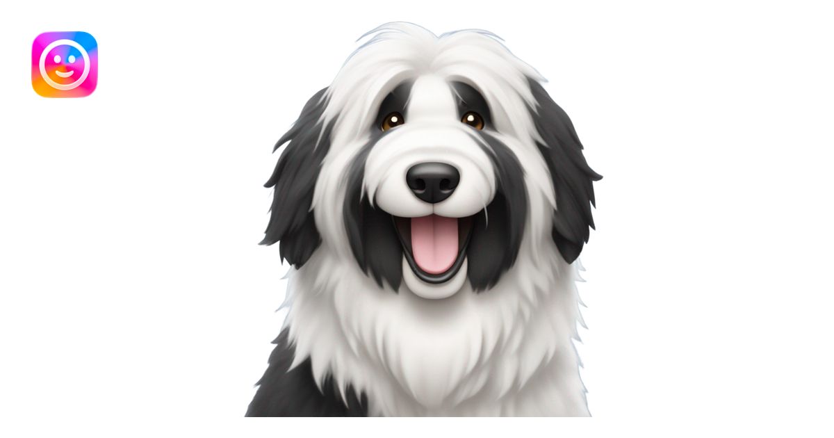 Half Black and half white old English sheepdog smiling emoji | AI Emoji ...