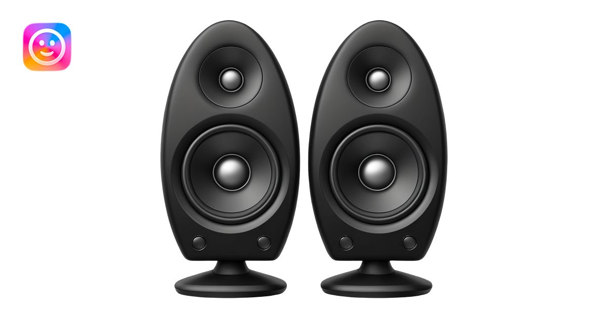 pair of big speakers emoji, deep matte black metal body, circular ...