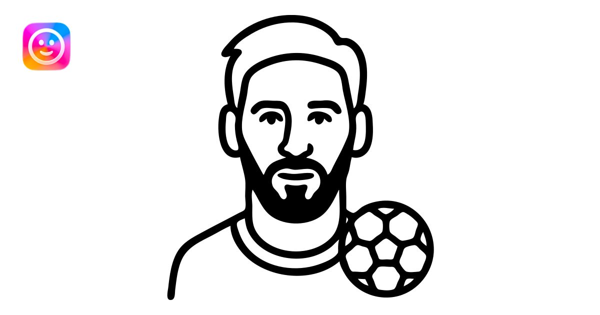 lionel messi icon with clear facial features and hint of soccer ball ...