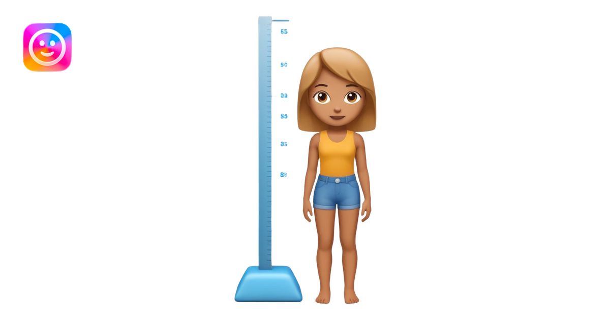 A 3D cartoon figure standing against a height chart, measurement marks ...