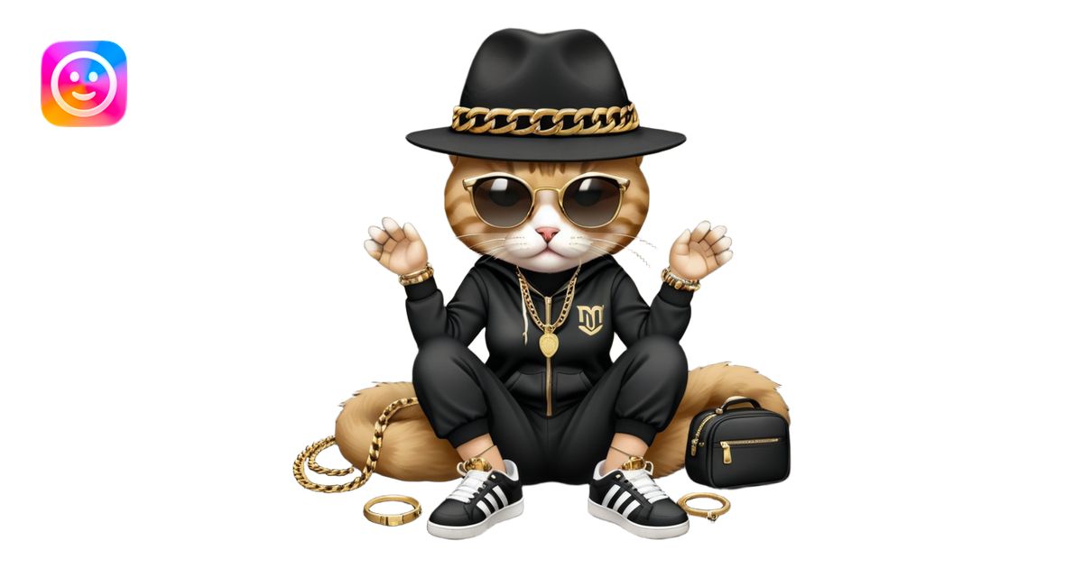 female cat dressed like Run DMC with tracksuit, fedora, Adidas shoes ...
