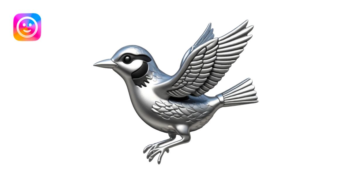 A cast metal pin depicting a silver wren in flight emoji | AI Emoji ...
