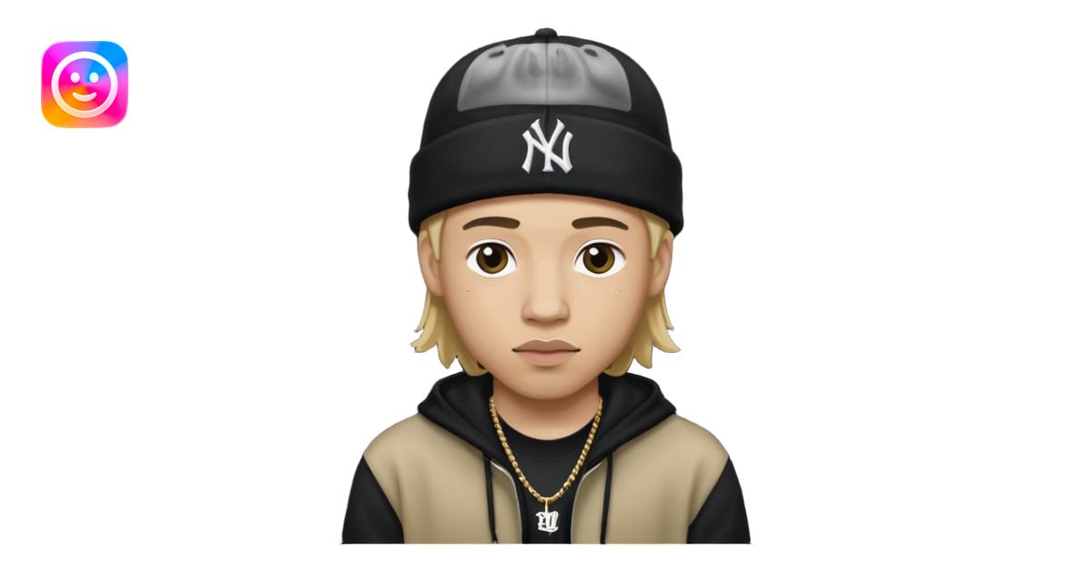 rapper da trắng, tóc vàng, full đen, có mũ len hãng MLB, đẹp trai emoji ...