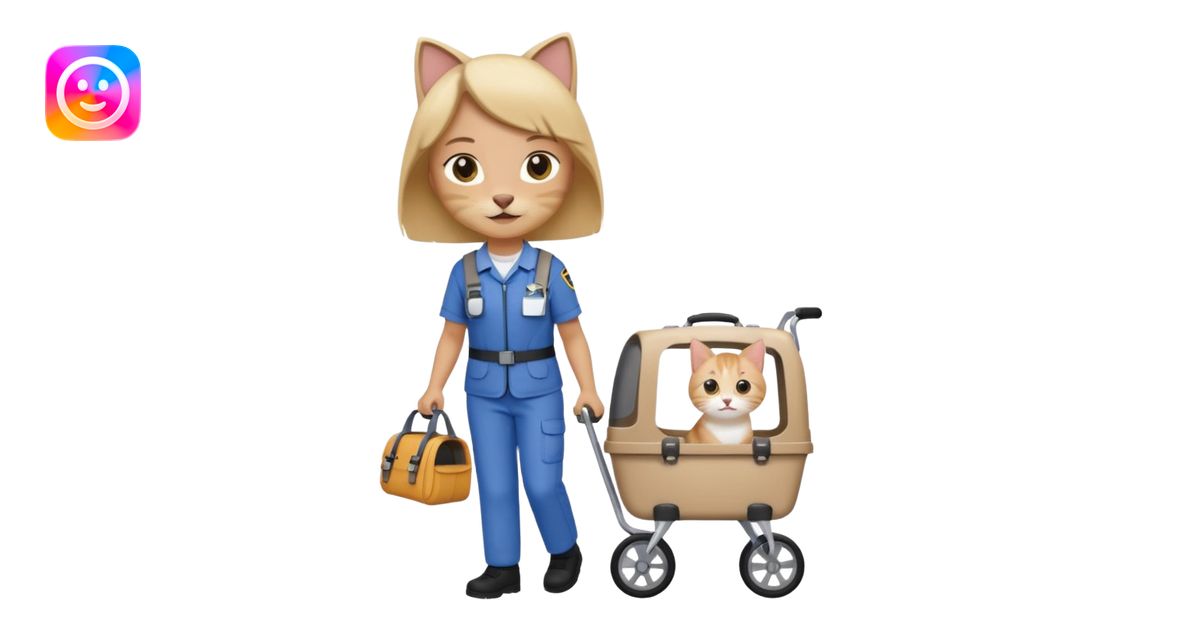 Walker + cat in carrier, Pet Walkers. emoji | AI Emoji Generator