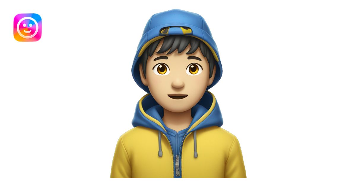 korean boy in yellow cap wearing blue unbuttoned jacket emoji | AI ...
