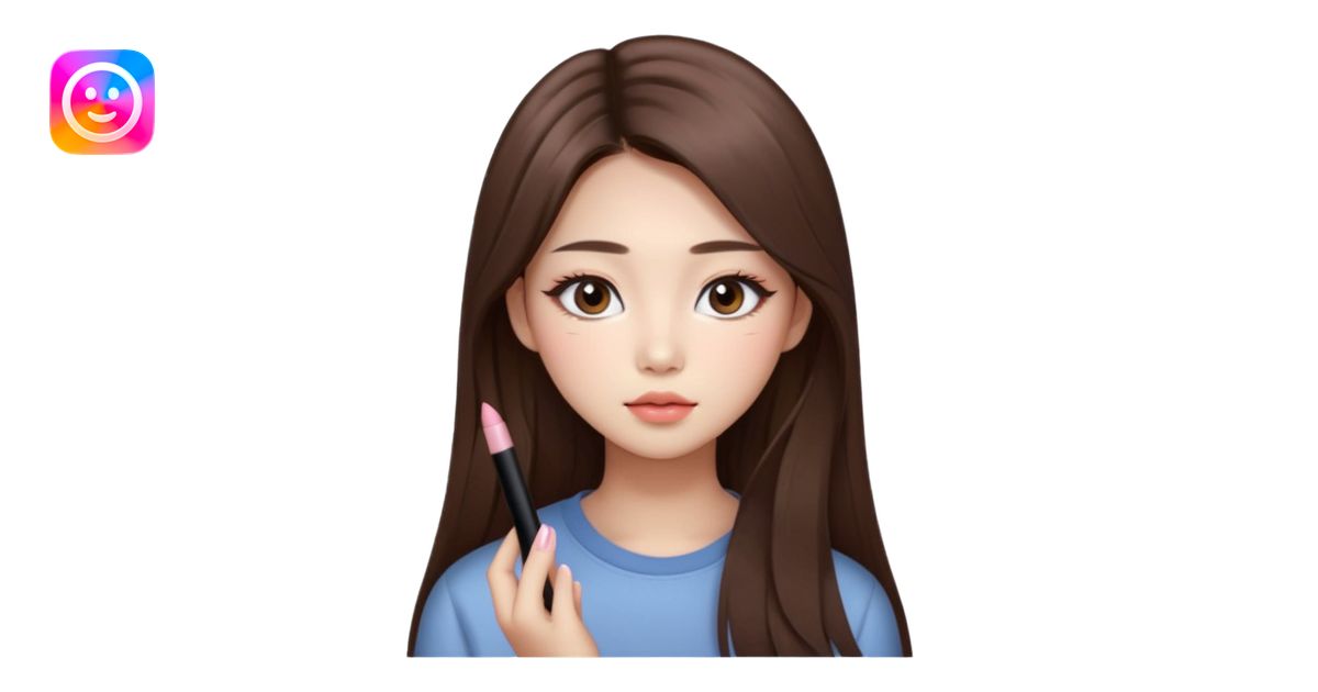 “korean straight long brown hair Emoji girl, soft eyeliner and blush ...