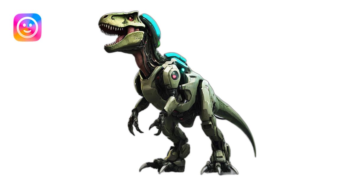 Tyrannosaurus Mech Warrior，full body，upward view，cyberpunk style emoji ...