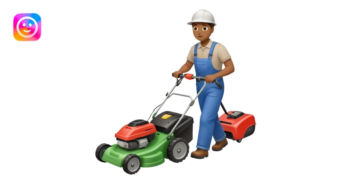 Maintenance worker with lawnmower, full body, walking emoji | AI Emoji ...