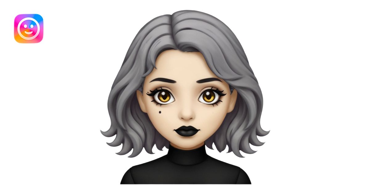 Beige olive skin grey wavy hair black lips amber eyes goth girl emoji ...