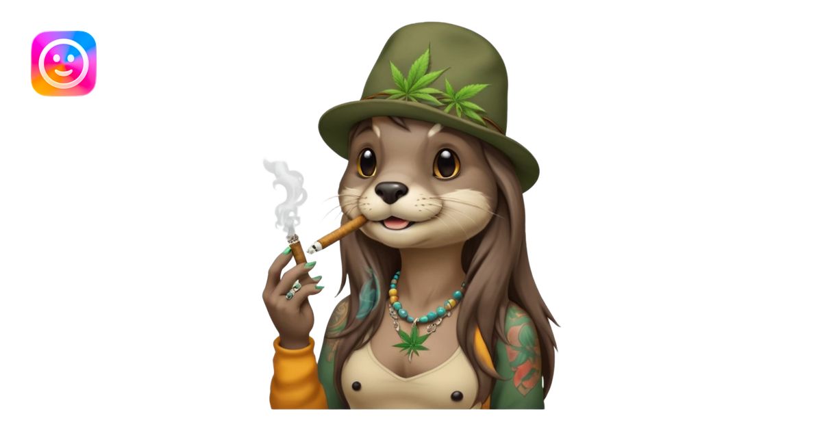 a female otter with long hair smoking a joint surrounded by marijuana ...
