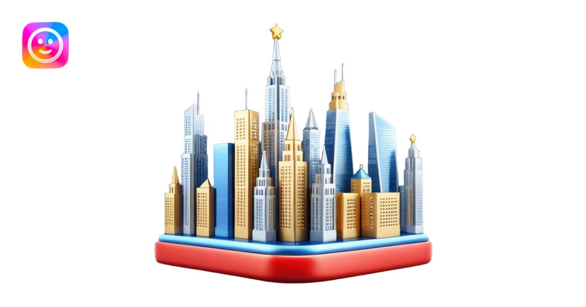 3D emoji of Moscow City business district skyline. A cluster of ...