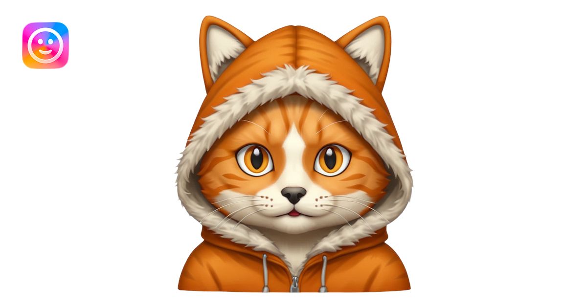 The emoji orange cat with a wolf's hood on its head Lire this emoji ...