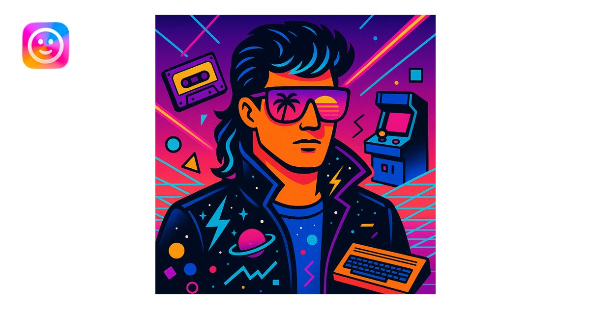retro-futuristic 80s male portrait with classic mullet hairstyle with ...