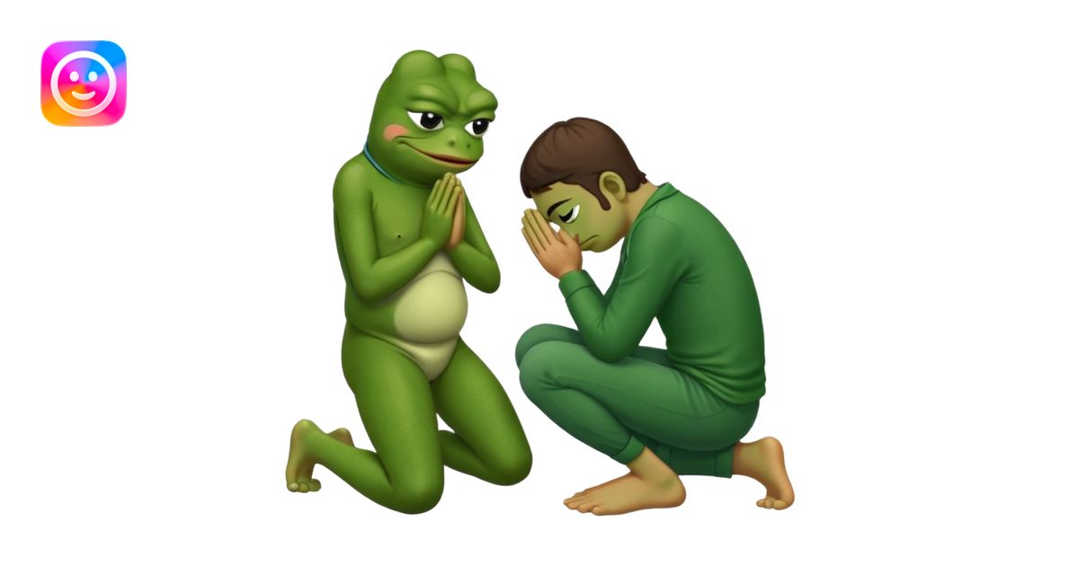 Pepe the frog kneeling and praying in front of man’s feet emoji | AI ...
