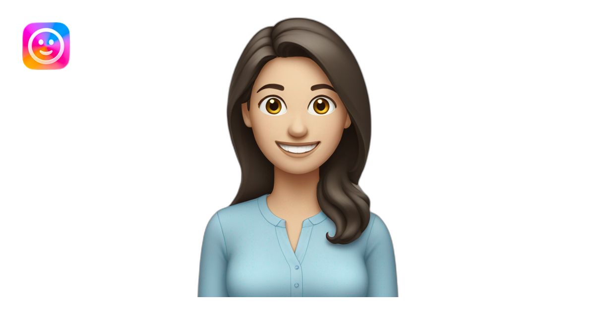 Caucasian woman with long dark brown hair, wearing a light blue blouse ...
