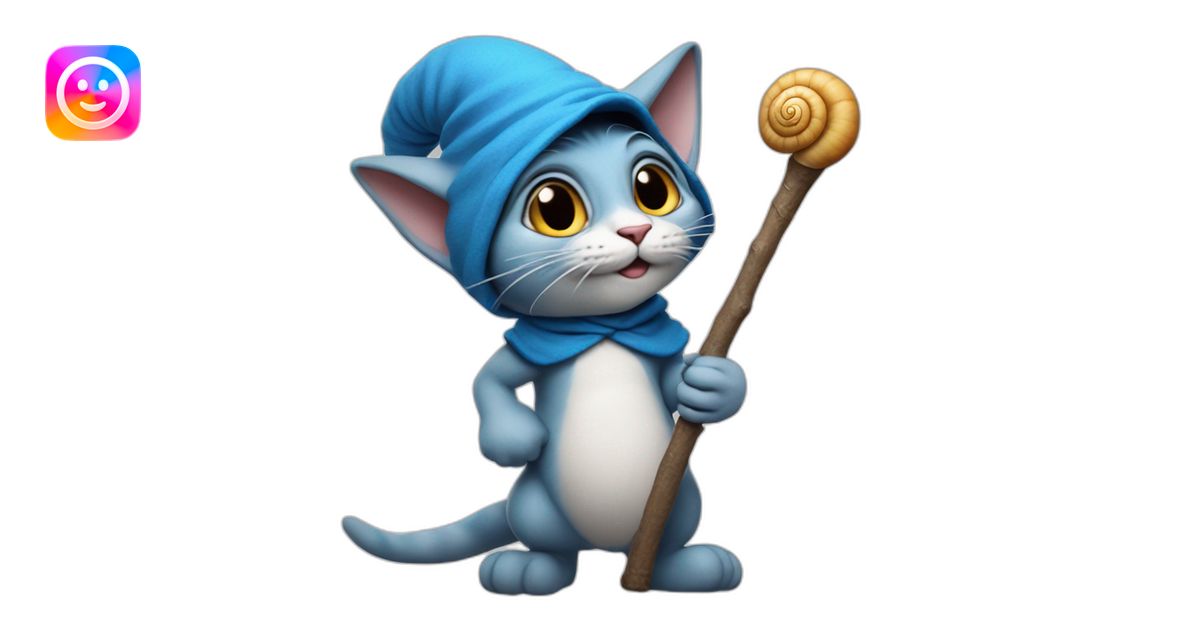 Hyper-realistic Smurf as a cat with a huge stick with a huge snail on ...