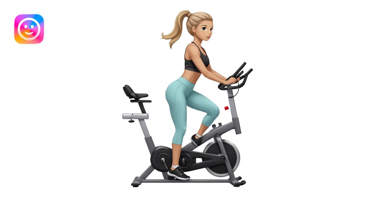 woman with long hair tied up in ankle-length leggings on a stationary bike emoji | AI Emoji ...