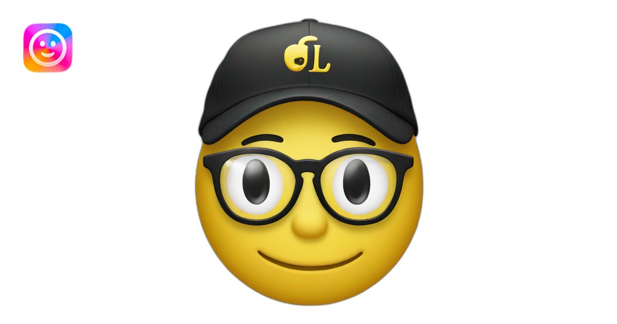 Yellow emoji with transparent glasses in a black cap with the yellow ...