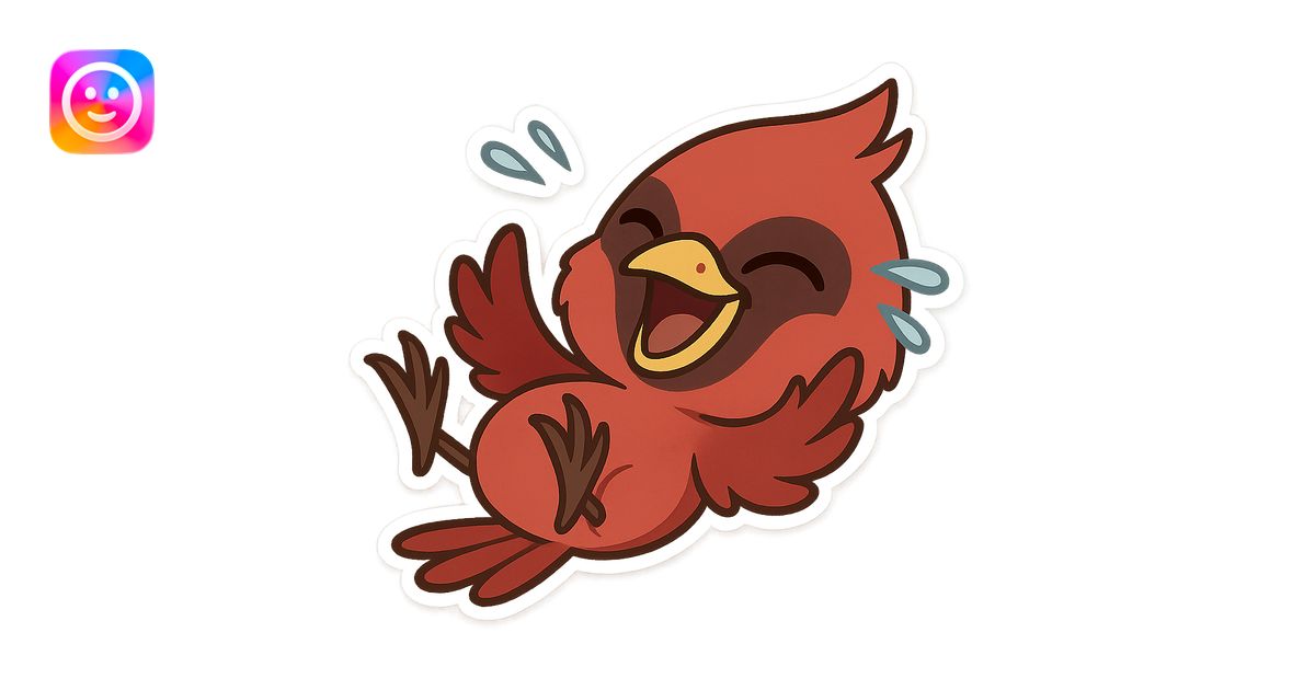 Chibi male red cardinal rolling on his back laughing uncontrollably ...