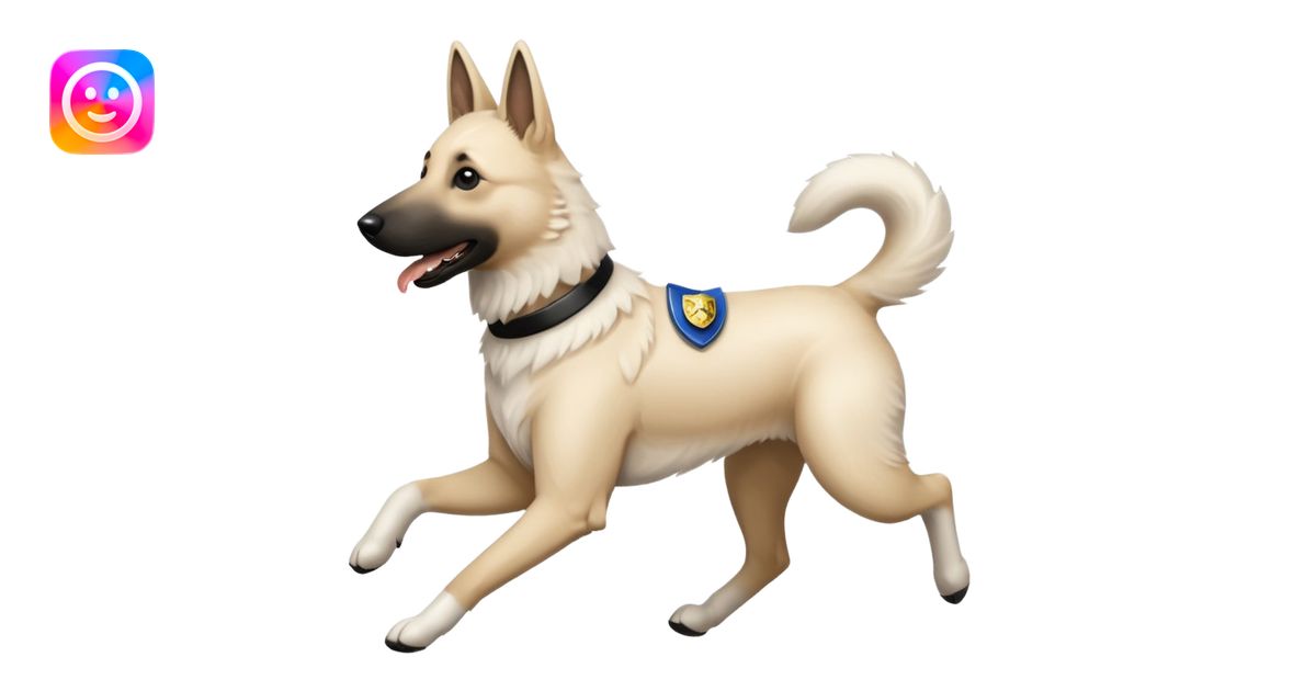 White belgian Shepard Runs away from police car emoji | AI Emoji Generator