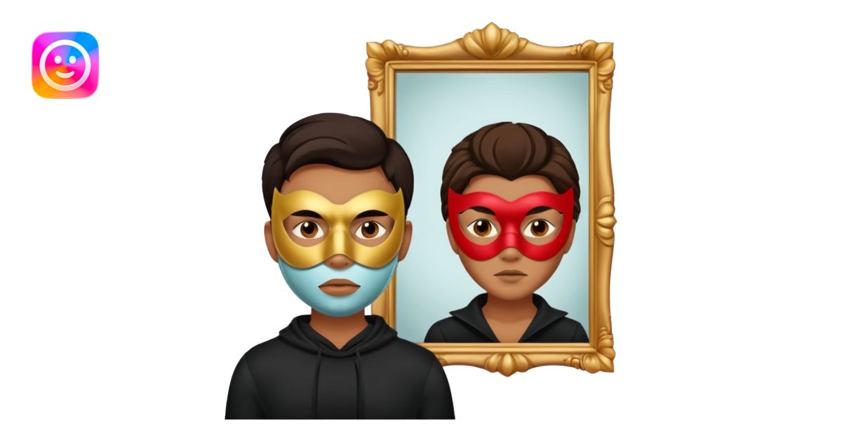Man on mask in mirror behind woman emoji | AI Emoji Generator