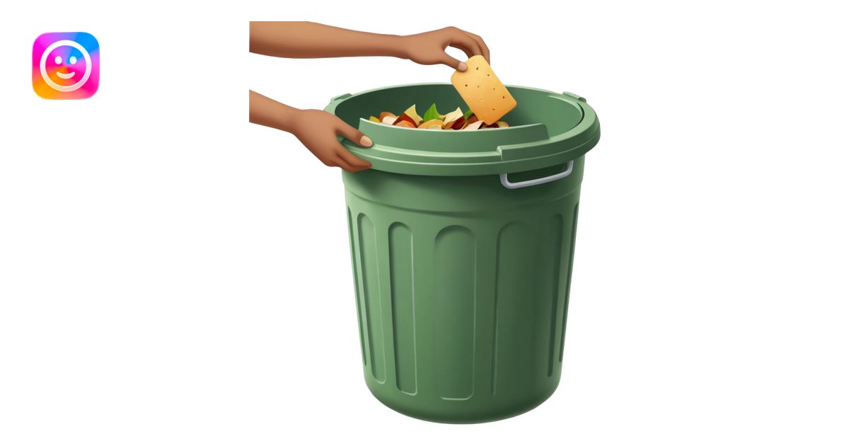 hand dropping food scraps into a trash bin, clean and expressive emoji ...