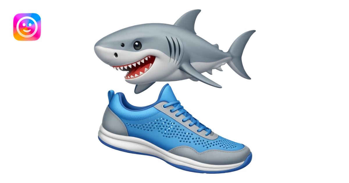 Un tiburón con zapatos tenis azules emoji | AI Emoji Generator