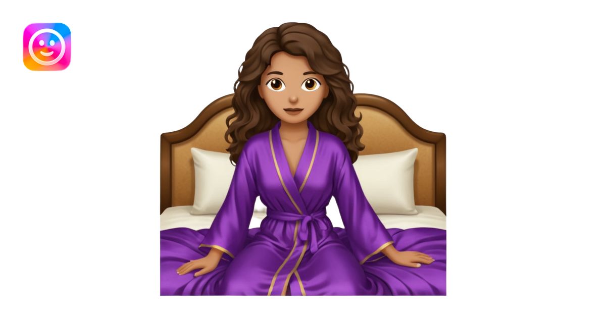 Brunette woman long wavy hair on bed provocative emoji | AI Emoji Generator