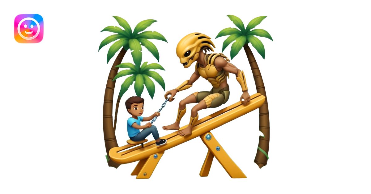 The Predator, in a dream like park, pushing unwilling the alien in a ...