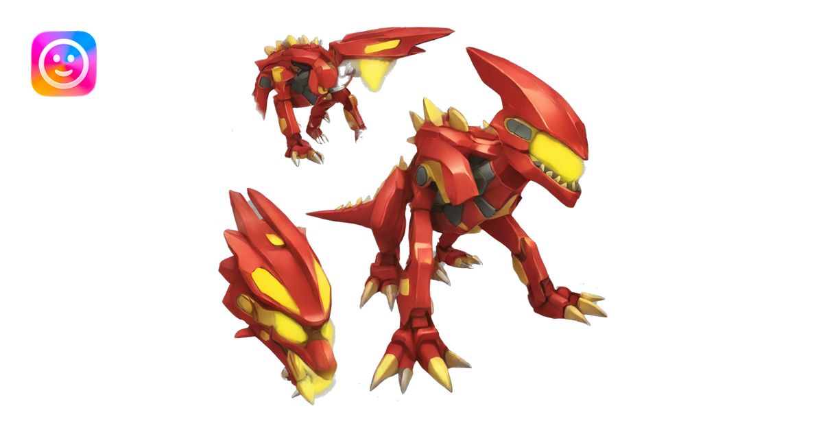 Edgy Red Yellow Shiny Digimon-Fakemon-Reptile-Dragon-Mecha full body ...