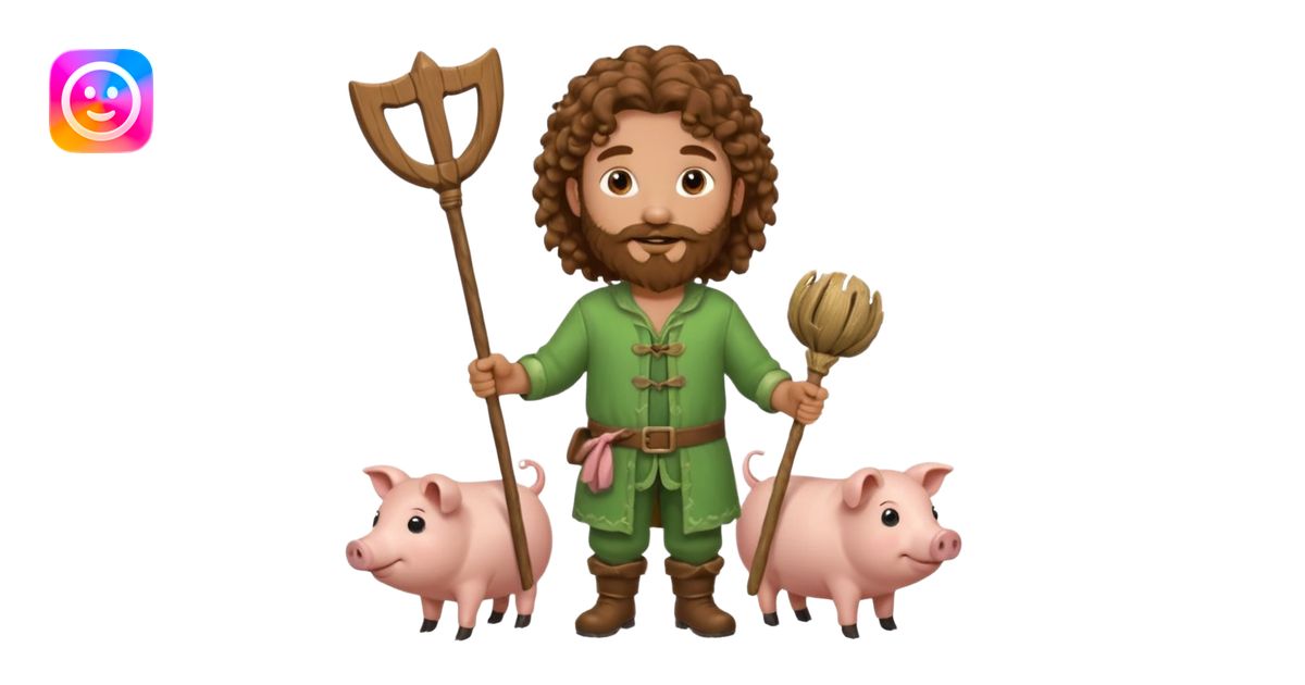 happy young shepard with long curly brown beard and long curly brown ...