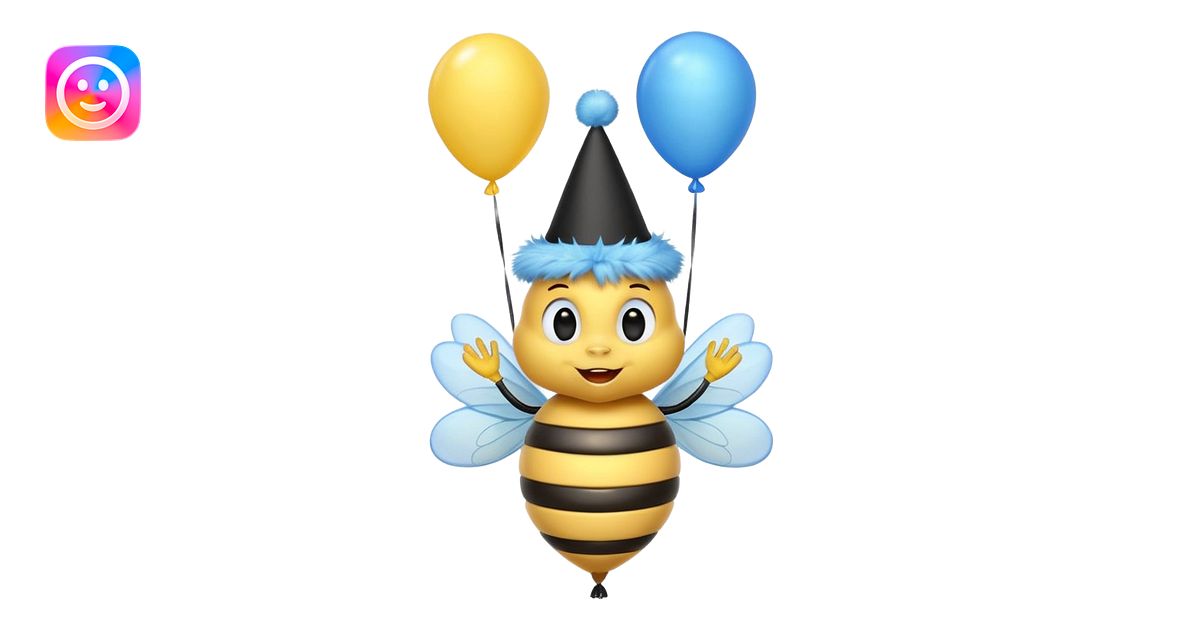 Bees with blue Birthday Hat, Excited bee carrying balloon emoji | AI ...