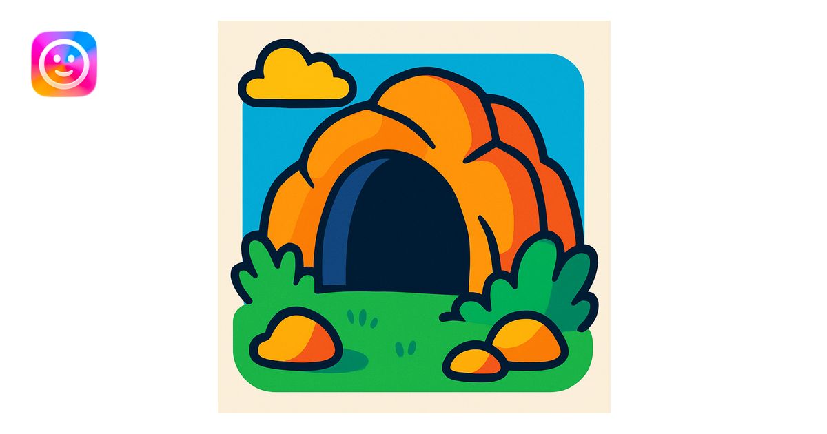 vibrant cartoon style cave emoji with vivid colors illustration | AI ...