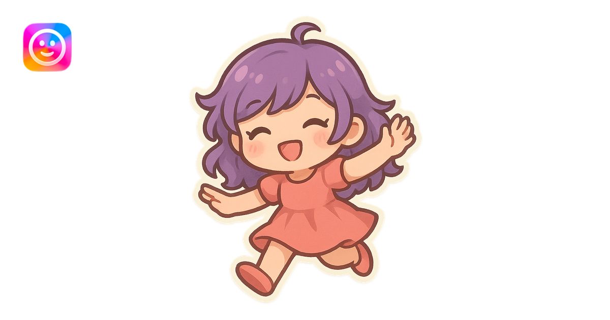 chibi girl with purple hair, dancing, cute chibi stickers illustration ...
