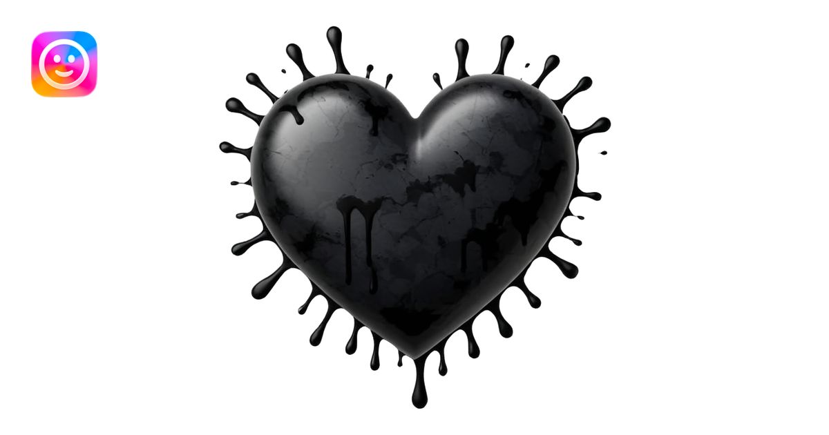 black ink heart emoji with ink streaks, isolated on white background ...