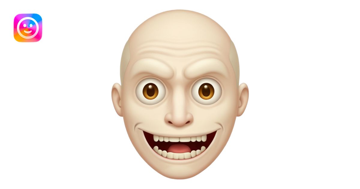 Creepy man with big mouth and no nose and ears emoji | AI Emoji Generator