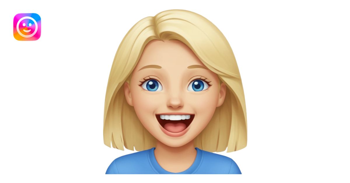blue eyes blonde girl LAUGHING LOUDLY GIF emoji | AI Emoji Generator