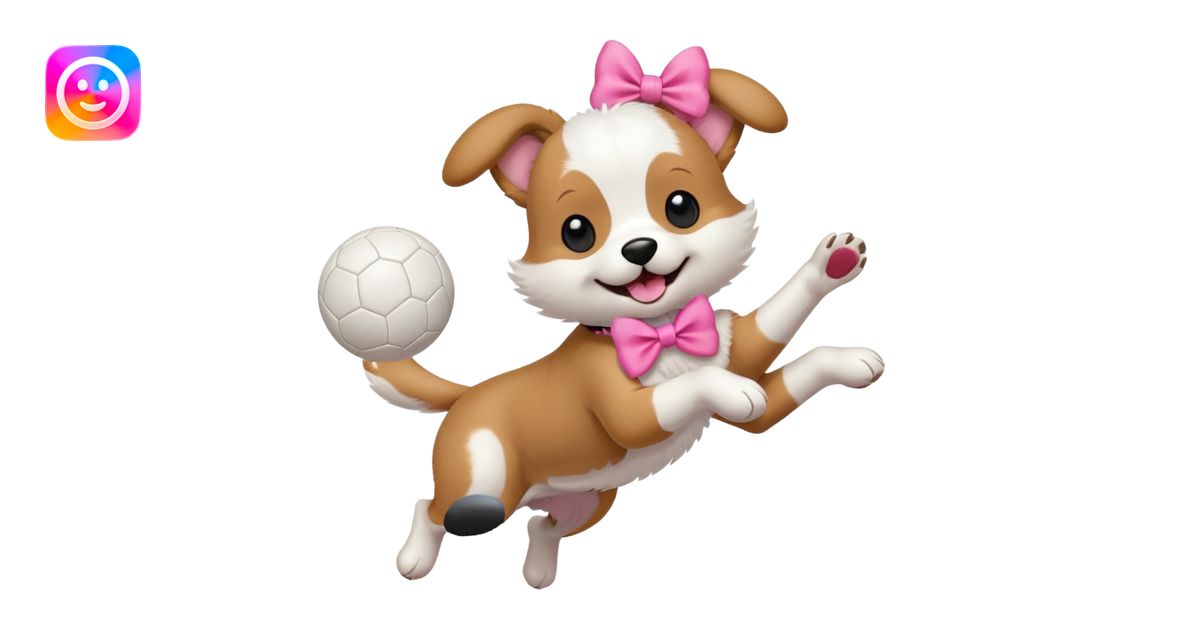 girly dog with a pink bow jumping in the air to catch a ball emoji | AI ...