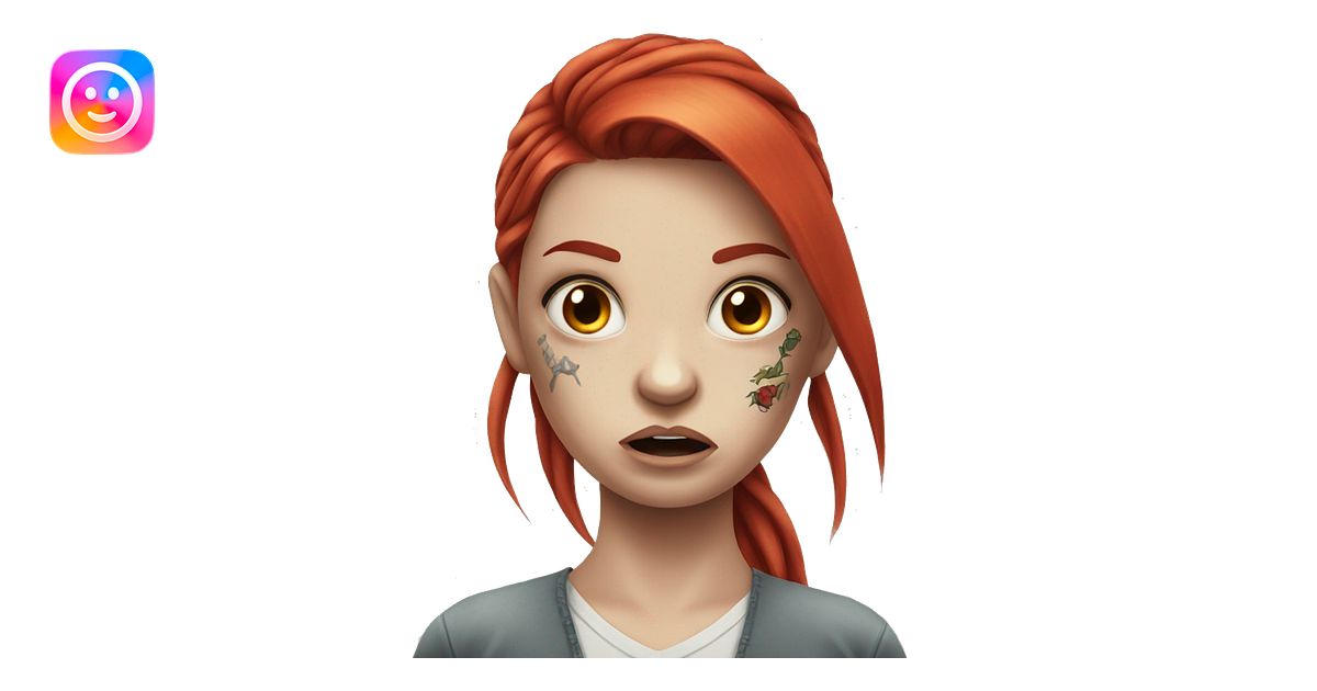 Beautiful angry girl with white skin, long red hair and tattoos emoji ...