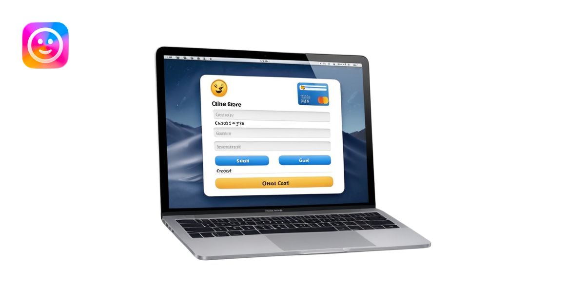 online store checkout on a macbook screen, no person only macbook emoji ...