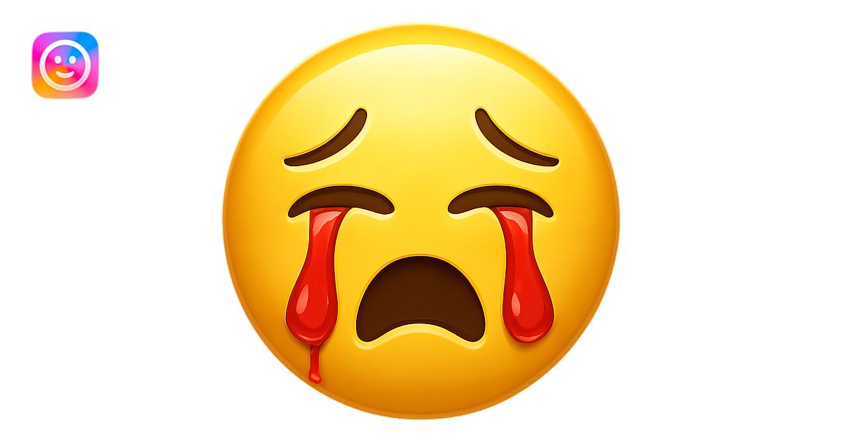 yellow crying face emoji with glossy finish and red tears image | AI Emoji Generator
