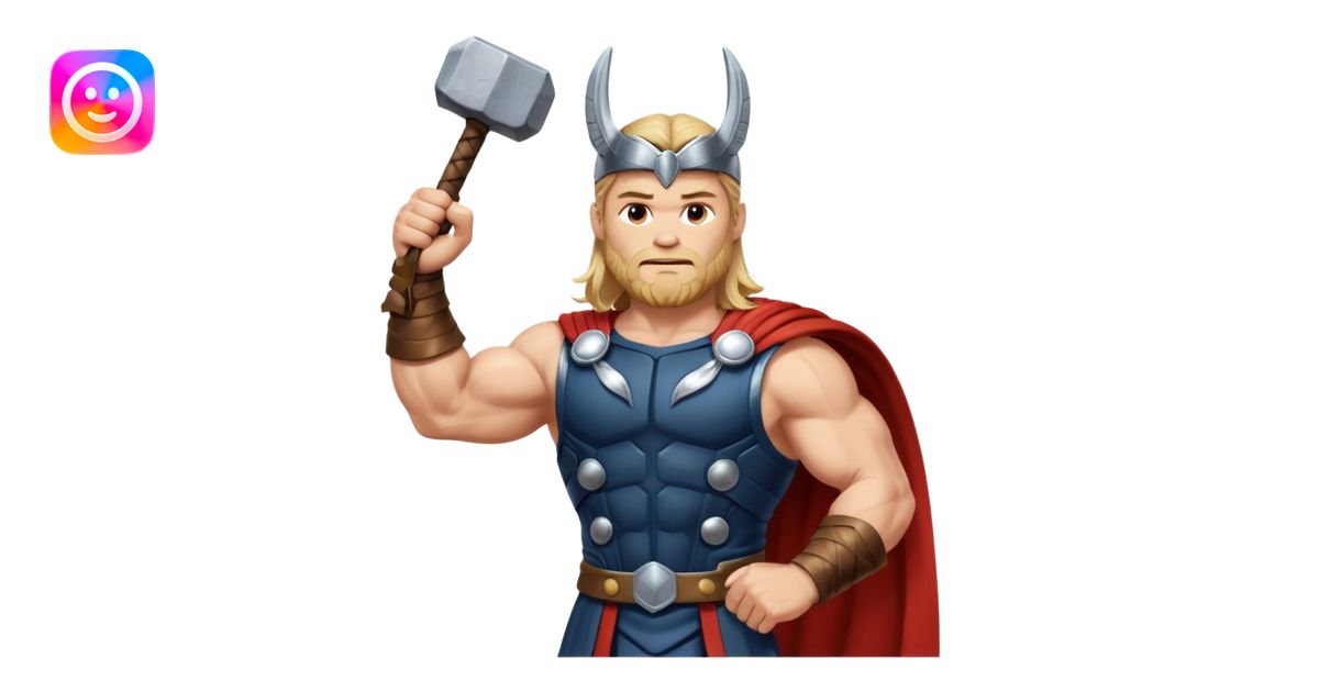 The hero Thor proudly holds the balance of justice in his raised hand ...