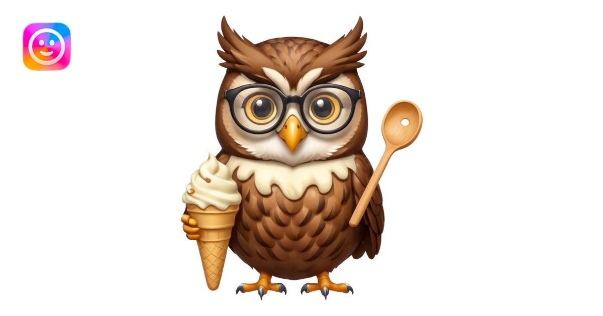 owl wearing glasses eating ice cream emoji | AI Emoji Generator